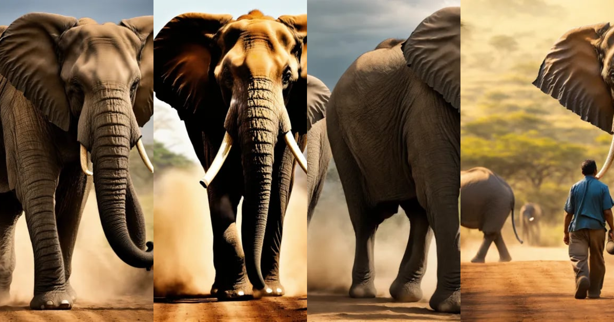 Lexica - Elephant marches, Gentle giant of the land, Strength in every ...