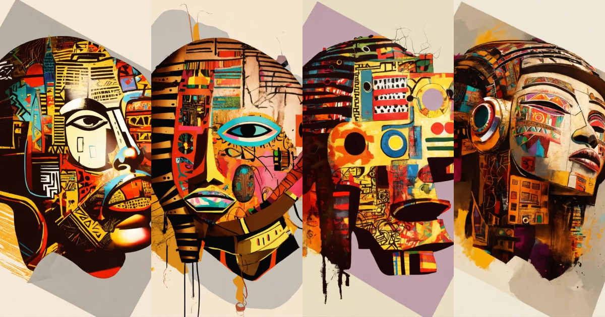 Lexica - African tribal mask robot collage style abstract edgy ...