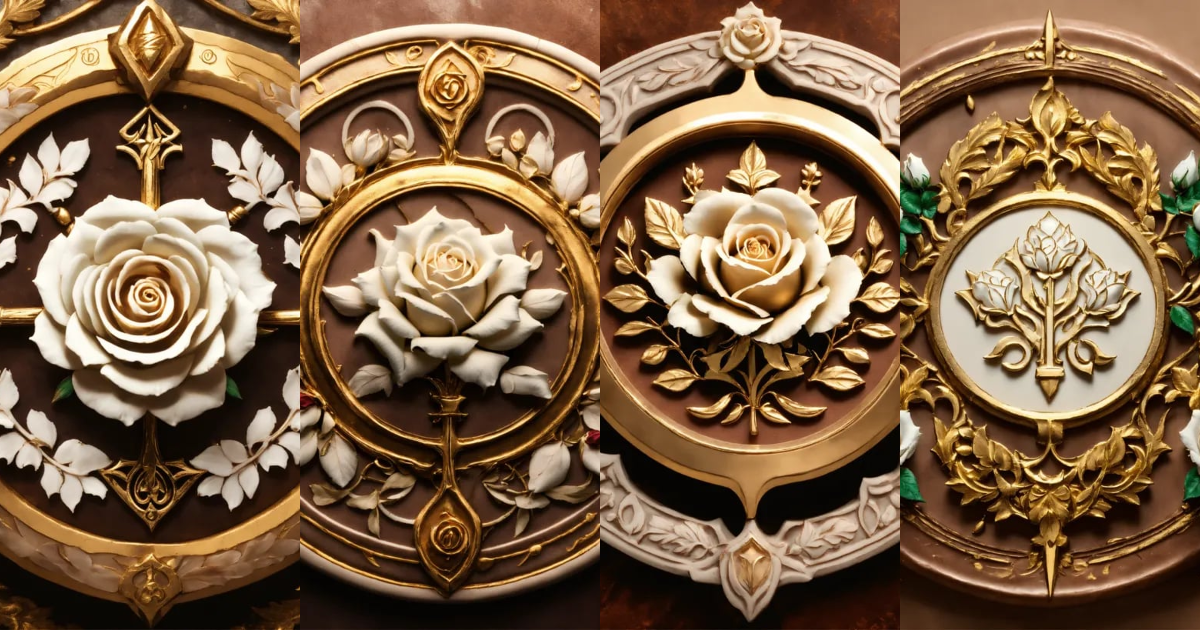 Lexica - Sigil crest of three white faded roses creating a trident with ...