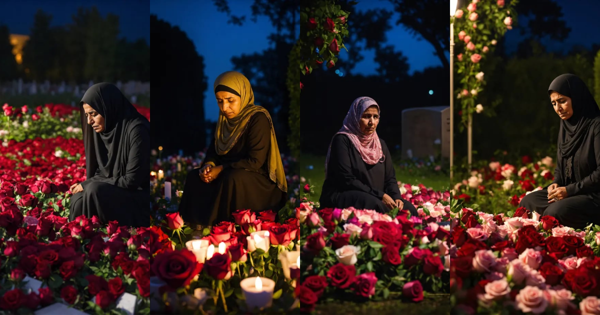 Lexica - A heartbroken Muslim aged mother visits her daughter's burial ...