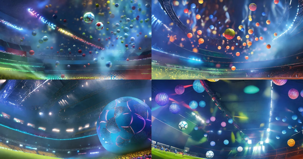 Lexica - Design an image featuring 50 illuminated handballs forming ...