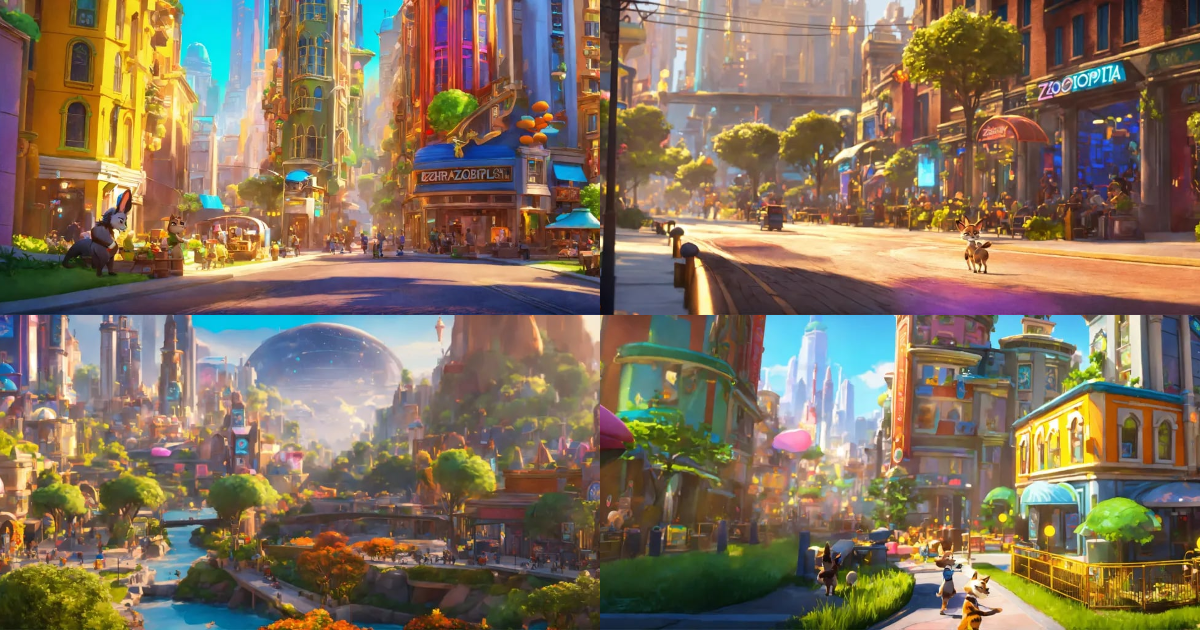 Lexica - A zootopia metropolis with bright colors, talking animals ...