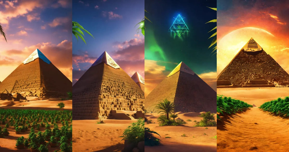 Lexica - Egyptian pyramids , surrounded by cannabis plants, the photo ...