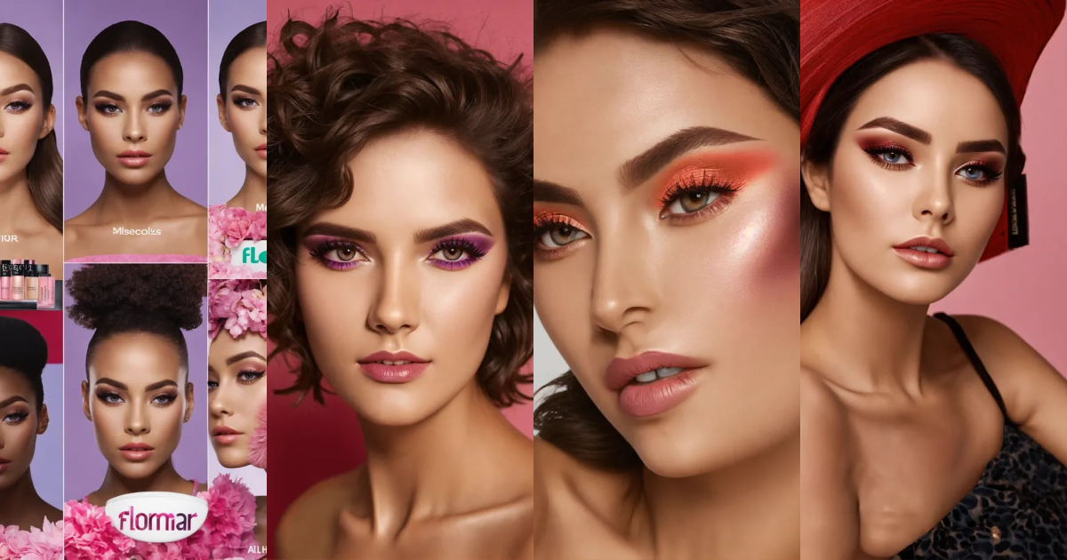 Lexica - Woman with advertising FLORMAR brand makeup mascara all colors