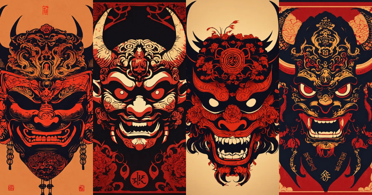 Lexica - A logo, silhouete from a traditional japan demon mask, japan ...