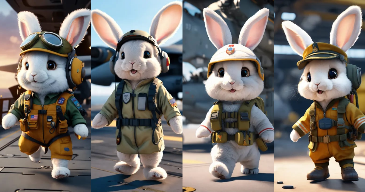 Lexica - A cute fluffy rabbit pilot walking on a military aircraft ...