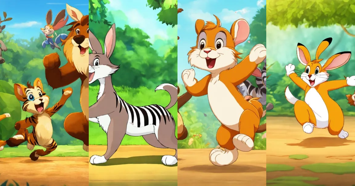 Lexica - Cartoon rabbit is dancing talking in front of other jungle ...