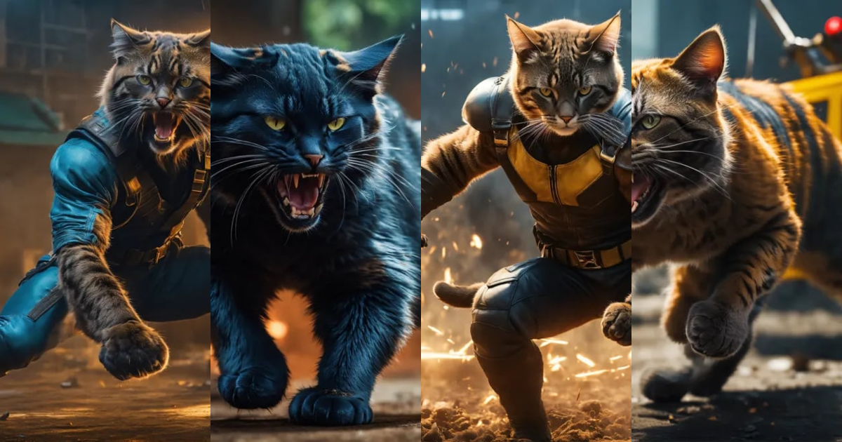 Lexica - Produce me an image of cat wolverine in fighting action, movie ...