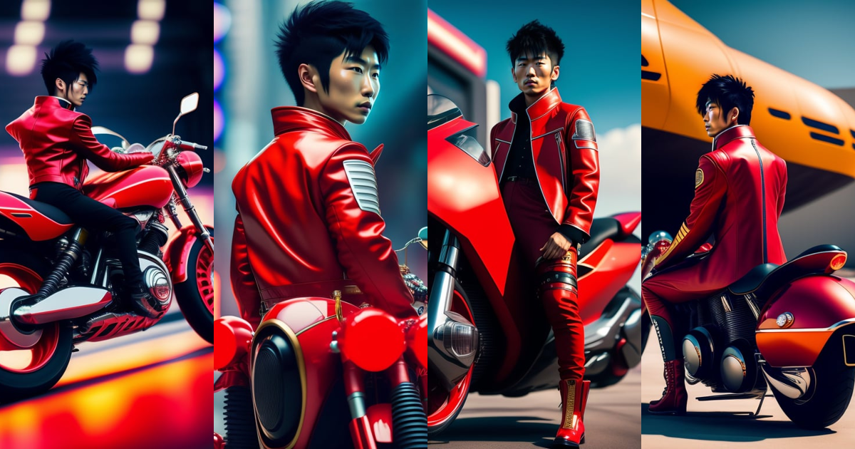 Lexica - Shotaro Kaneda on futuristic high-tech motorcycle from akira, post apocalyptic Neo ...