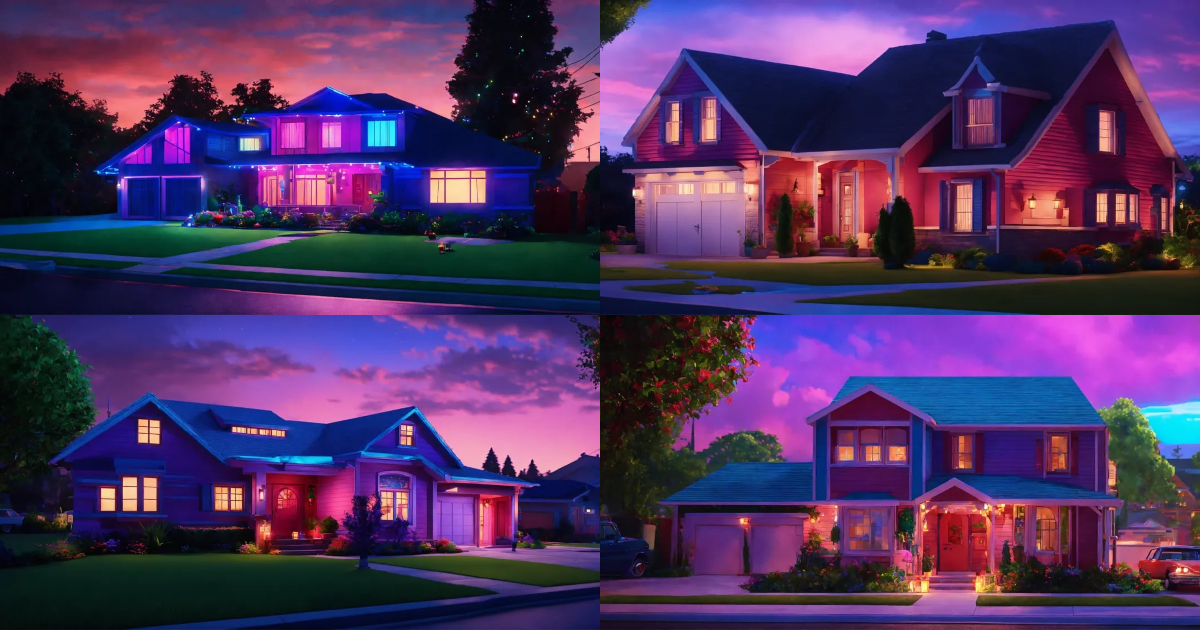 Lexica - CGI! Pixar style 80's home exterior. house party. no people ...