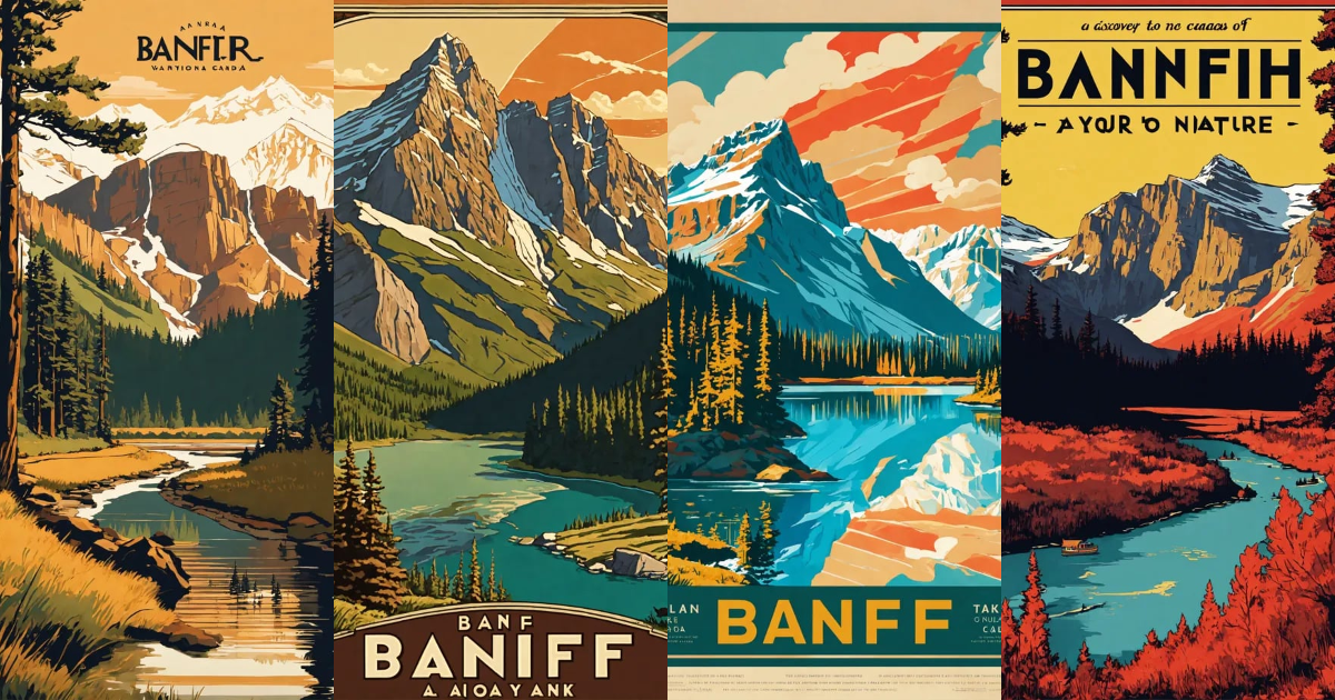 Lexica - Banff line art, propaganda poster