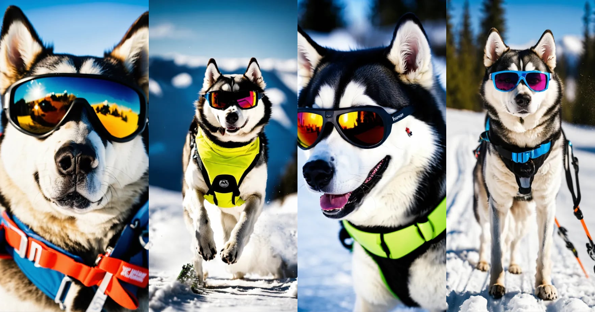 Lexica - Husky dog skiing wearing shades