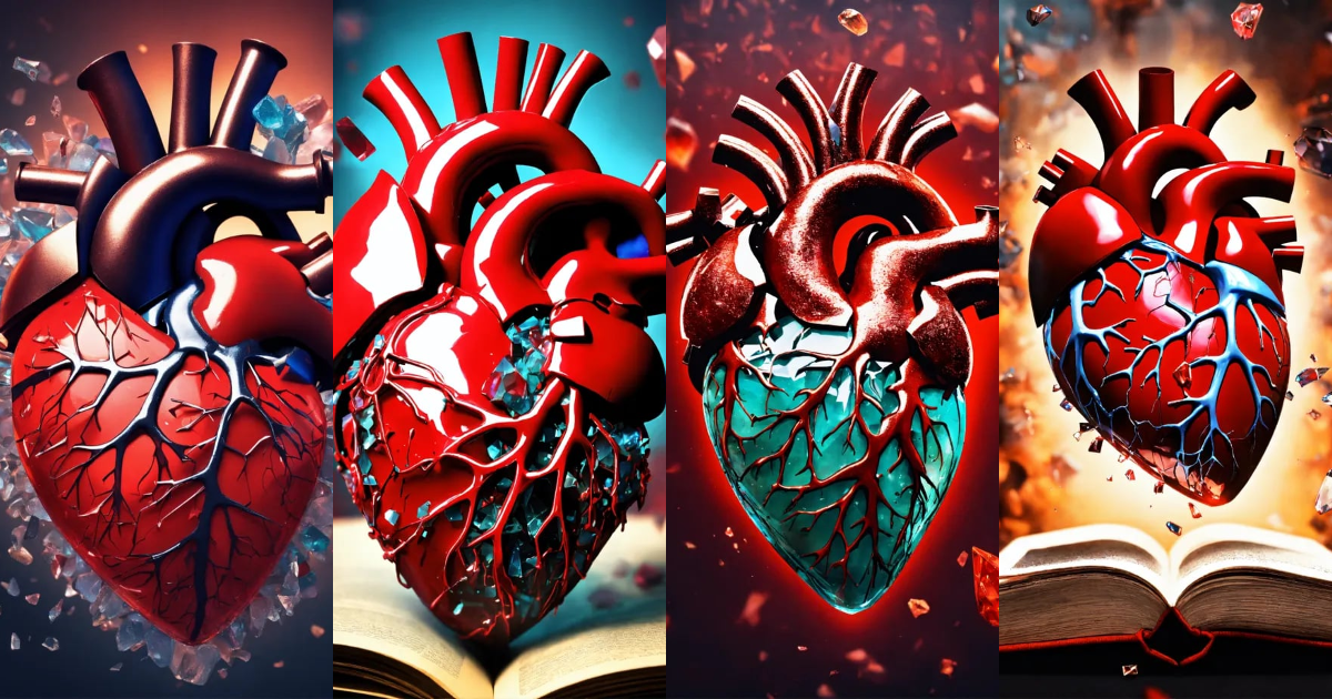 Lexica - Anatomy of a human heart bursting into tiny glass shards ...