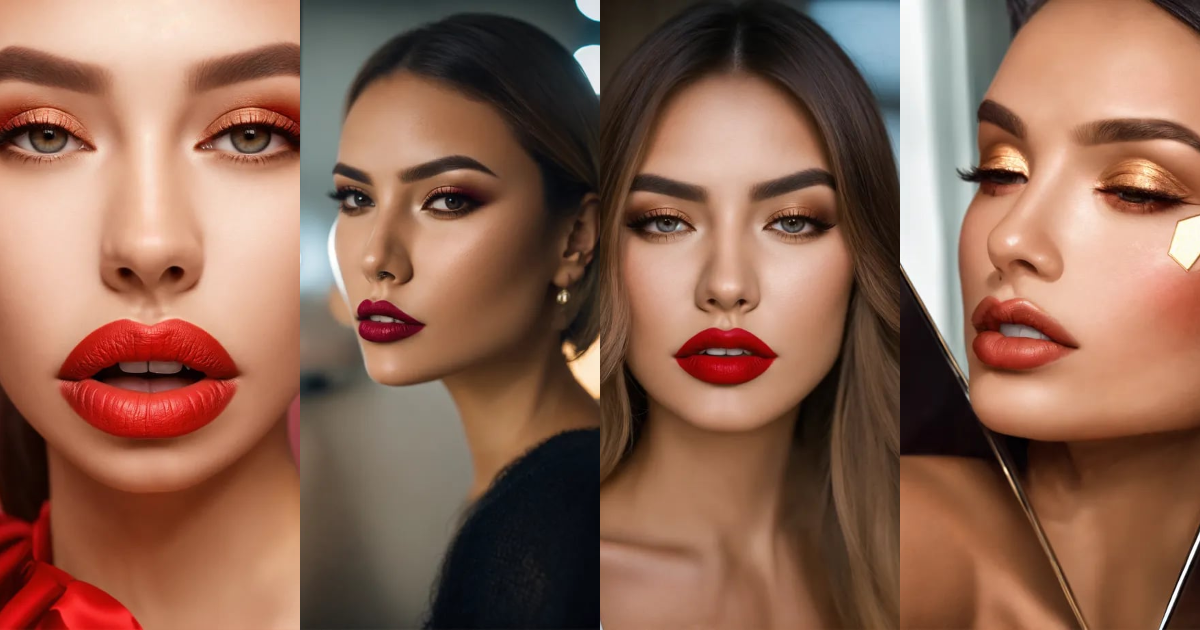 Lexica - Lips makeup in reverse triangle shaped mirror, beautiful woman ...