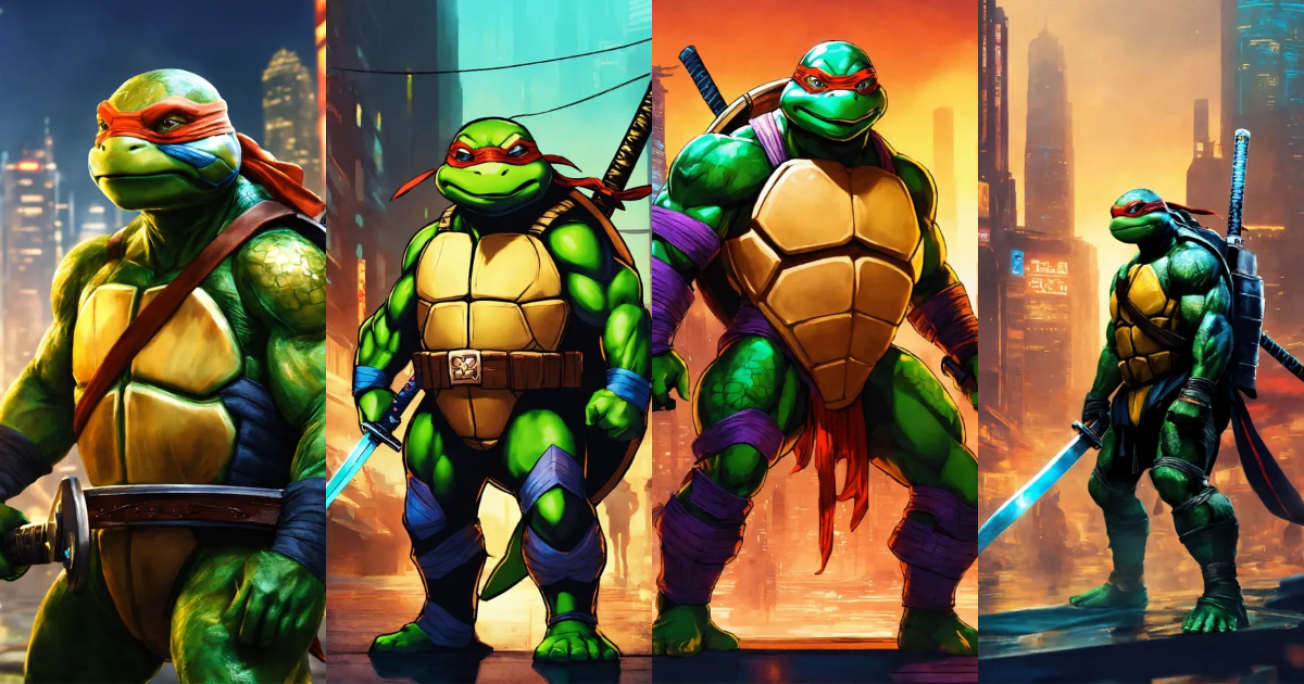 Lexica - An elegant ninja turtle with a katana in a futuristic city