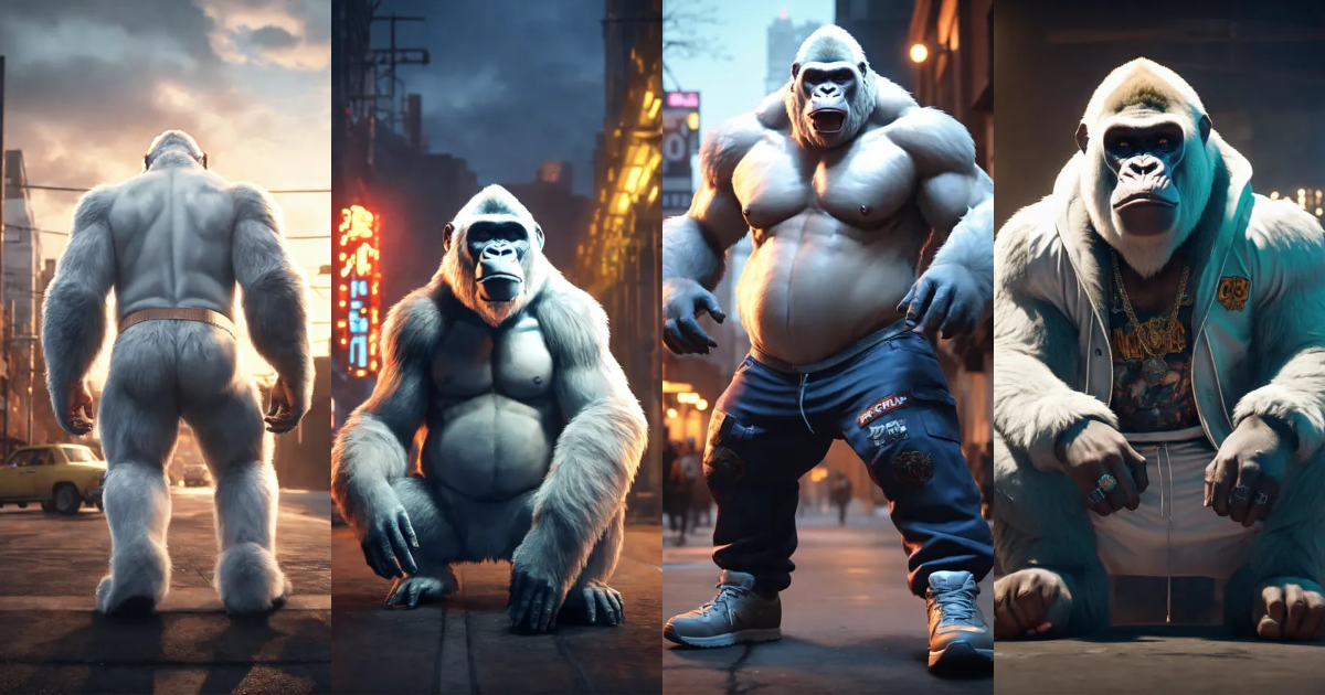 Lexica - A giant rapper white gorilla MC, cinematic lighting, high ...