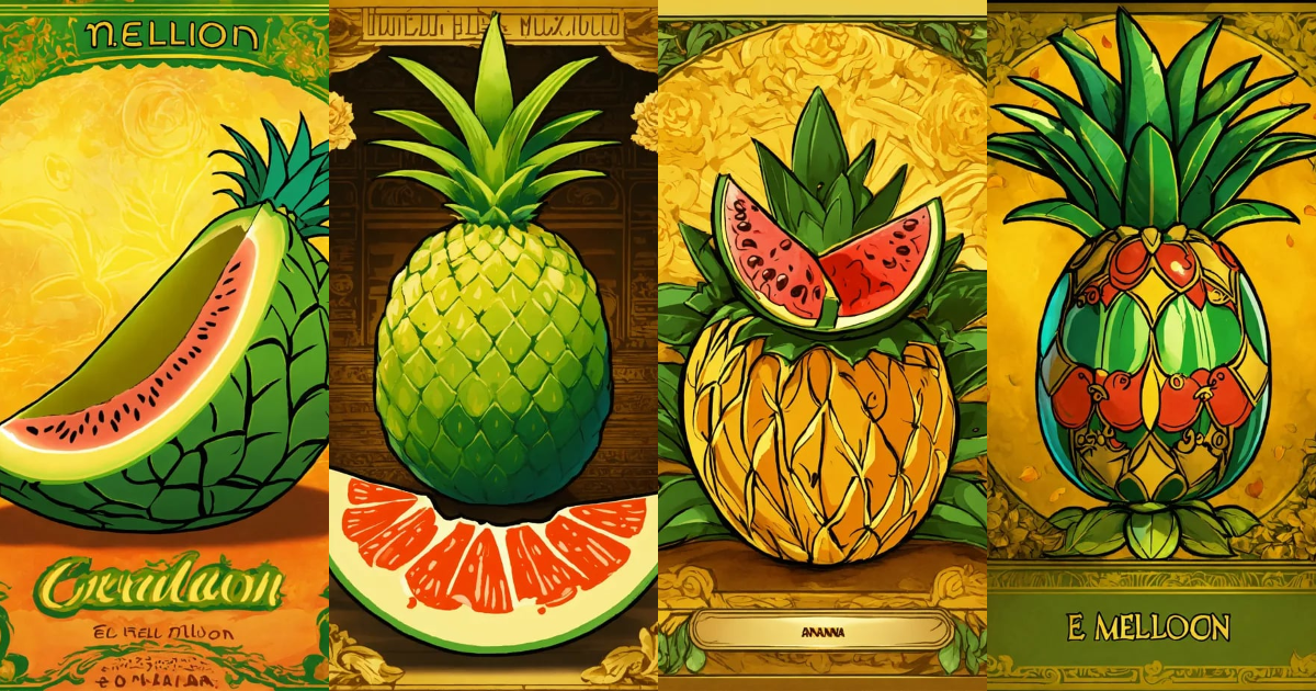 Lexica - A Ananas melon, pulp color organge based on the card "el melón ...
