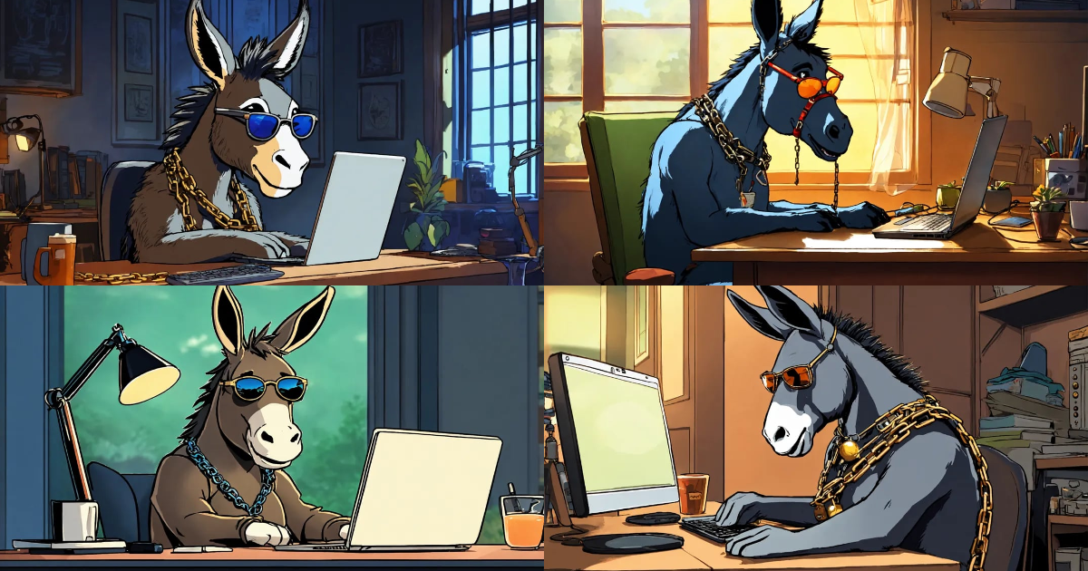 Lexica - A donkey with sunglasses black and chains in the neck, sitting ...