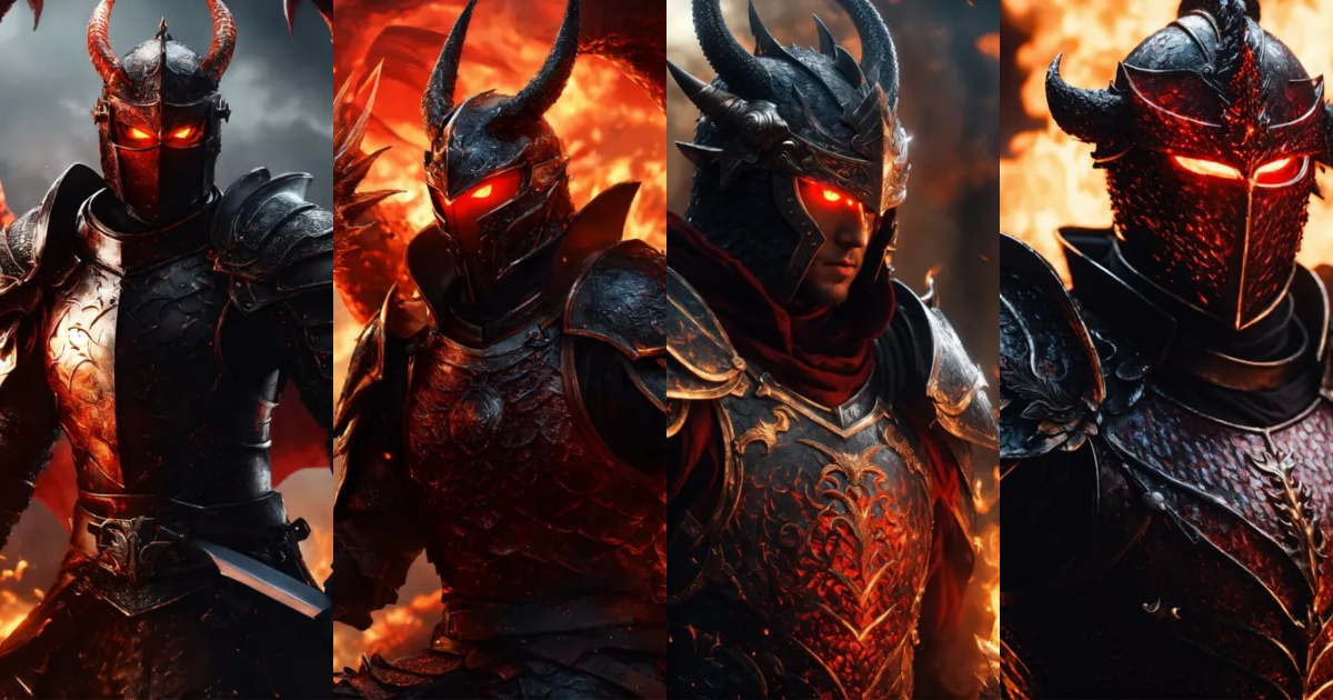 Lexica - Glowing red eyes knight with a black armor, the chest should ...