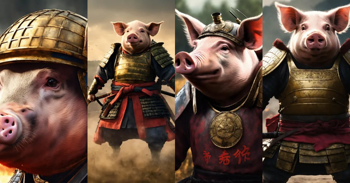 Lexica - Pig samurai. Battlefield. Hyper realistic.