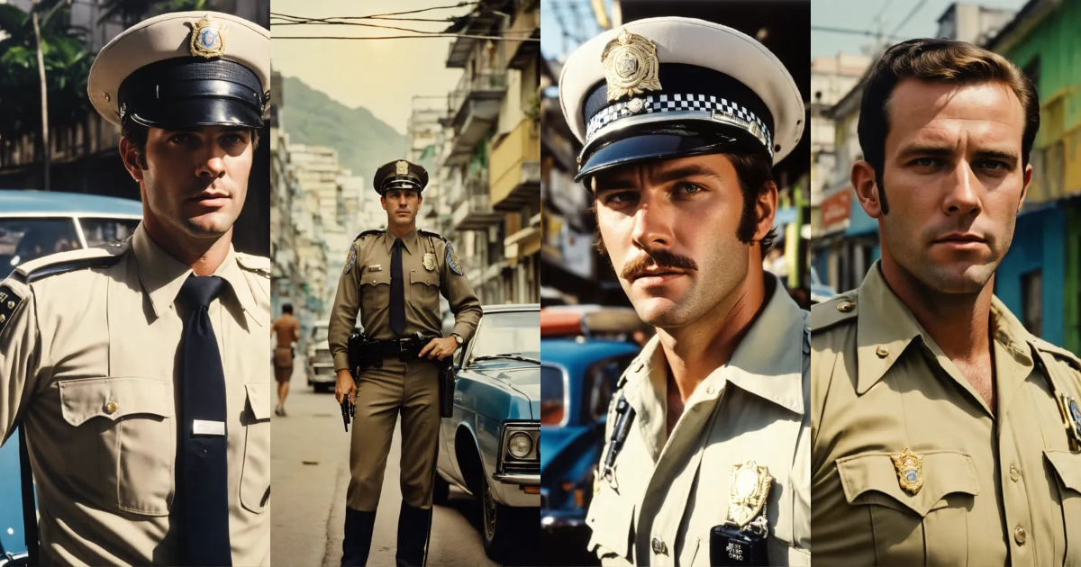 Lexica - A photorealistic portrait of a white man cop in early 1970’s ...