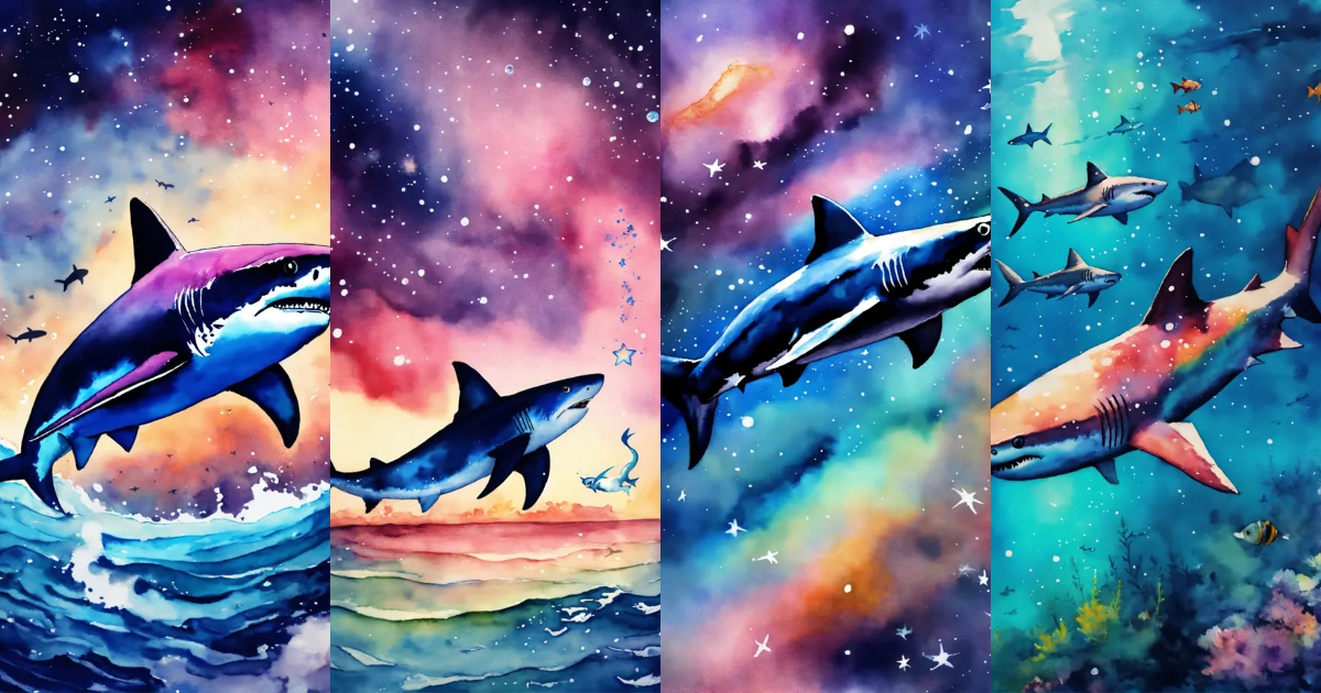 Lexica - Swimming galaxy shark, water color
