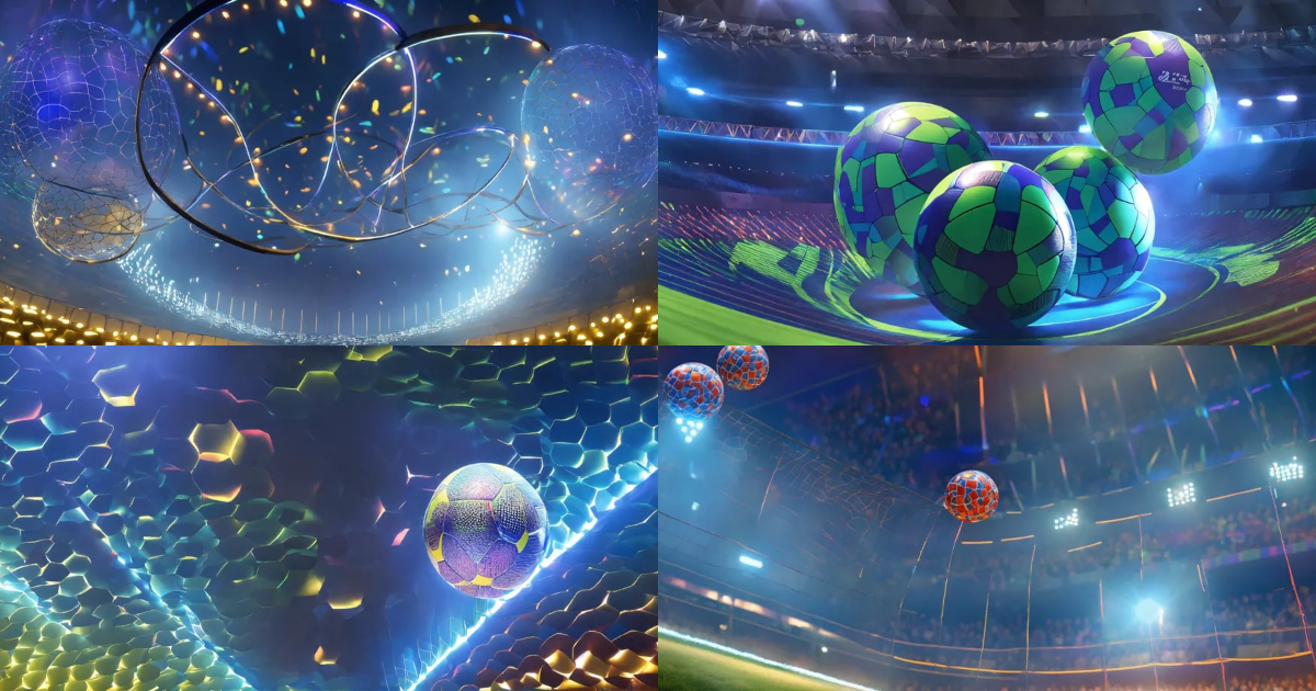 Lexica - Design an image featuring 50 illuminated handballs forming ...