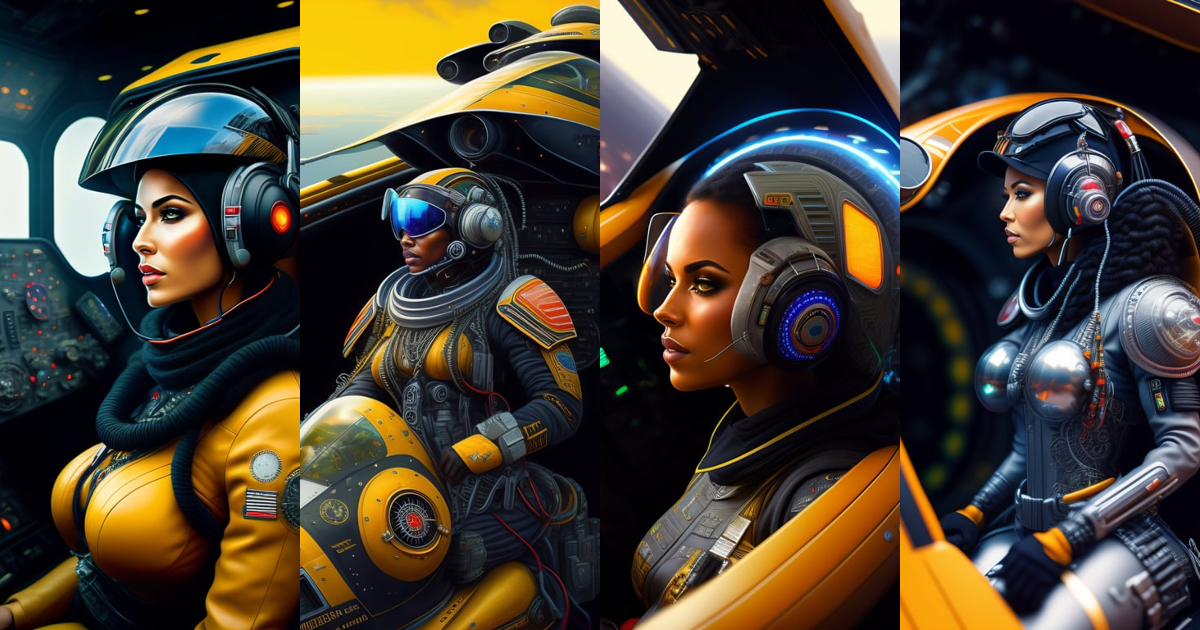 Lexica - Cyborg pilot wired to commands, detailed maximalist interior ...