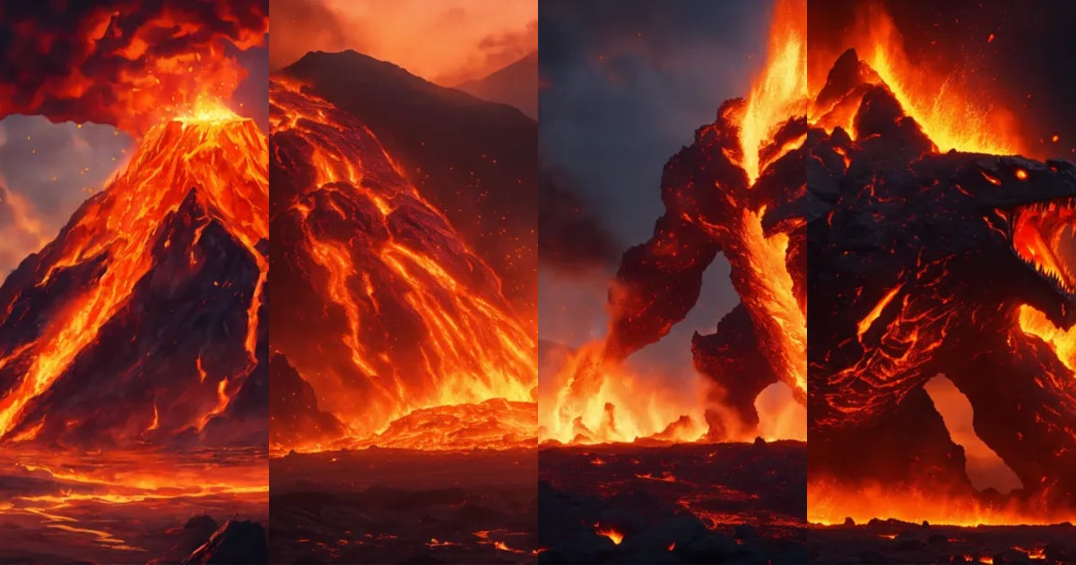 Lexica - Massive lava monster destroying the landscape, coming out of a ...