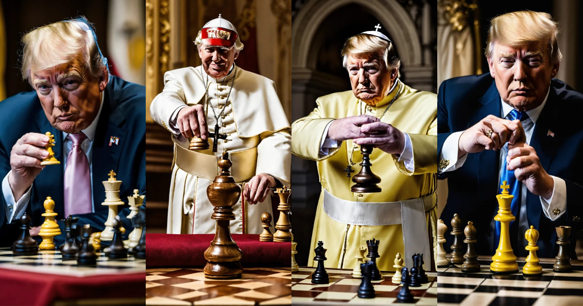 Lexica - Trump holding a chess bishop piece of the pope