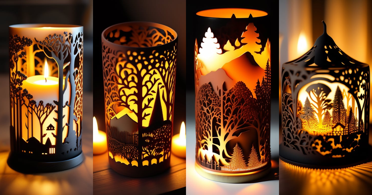 Lexica - 2d laser cut, landscape candle holder