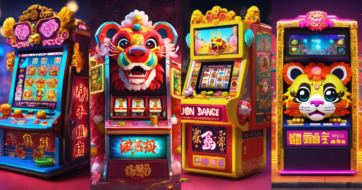 Lexica - 3D lion dance slot machine cyberpunk cute