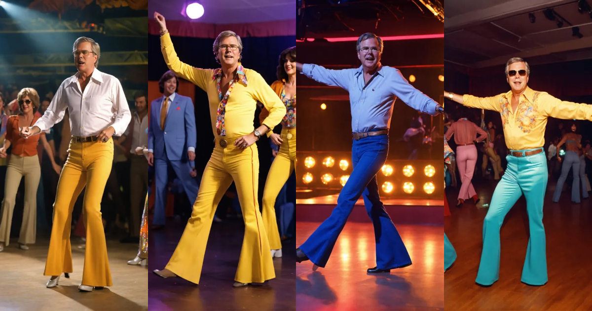 Lexica - Jeb Bush disco dancing in 70s style bell bottoms on the set of ...