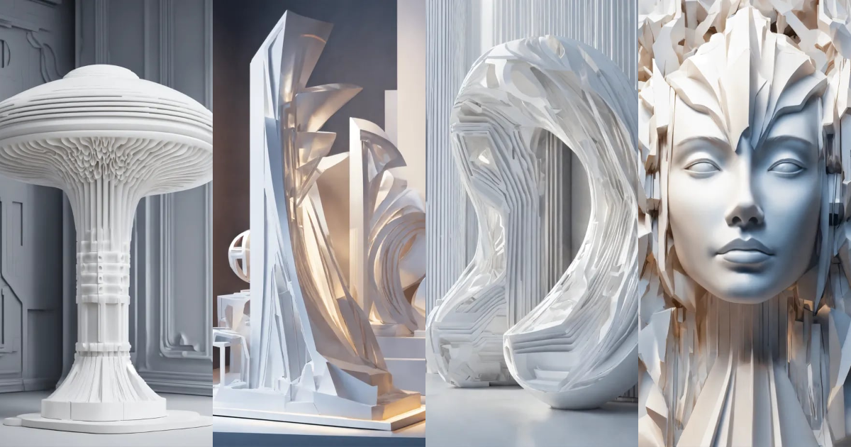 Lexica - Formalist sculptures made of white plastic form futuristic bas ...