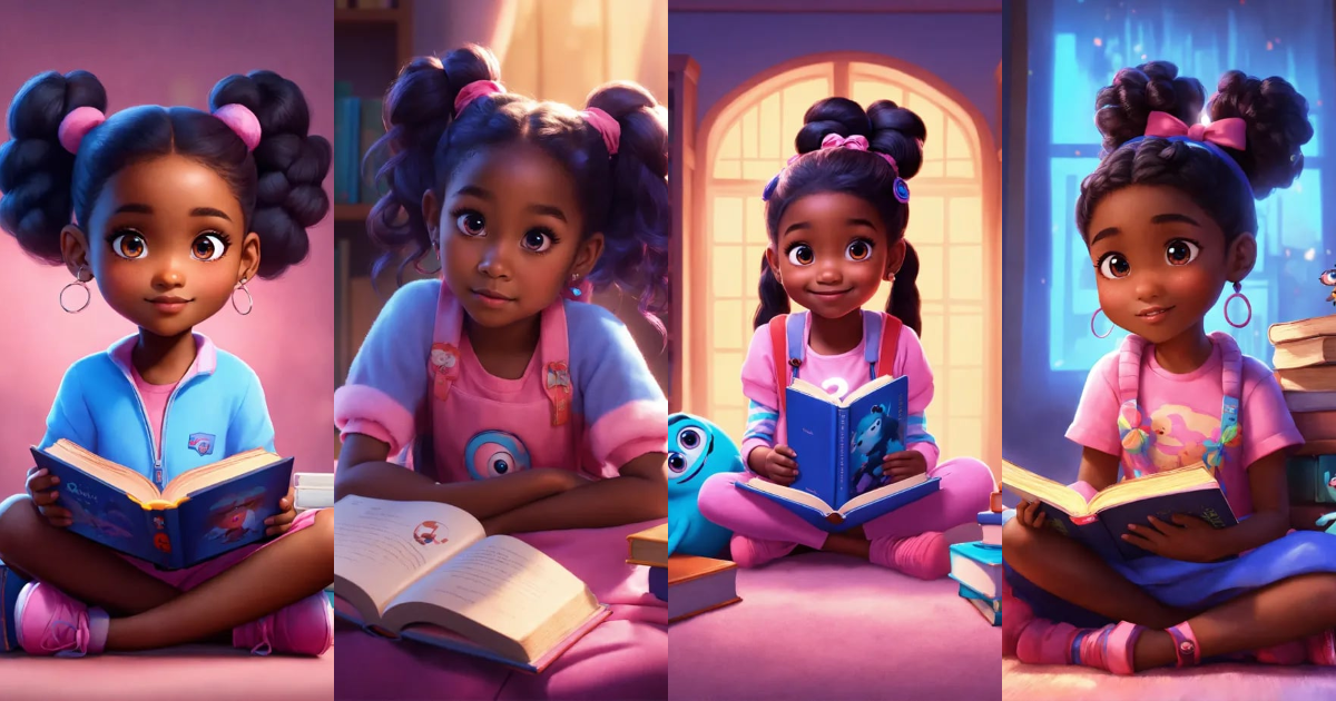 Lexica - Beautiful black little girl, pixar, two long ponytails dressed ...