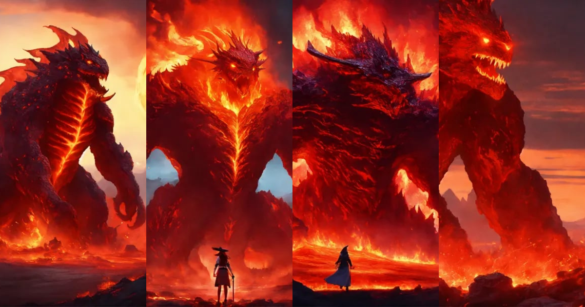 Lexica - Massive red lava monster, destroying the landscape ...