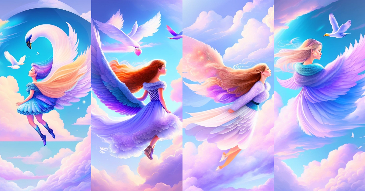Lexica - A girl flying in the sky magicl fantasy, swan wings beautful ...