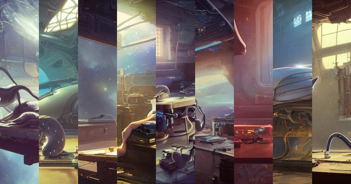 Lexica - Alien space cat sleeping on a mechanics workbench while its ...