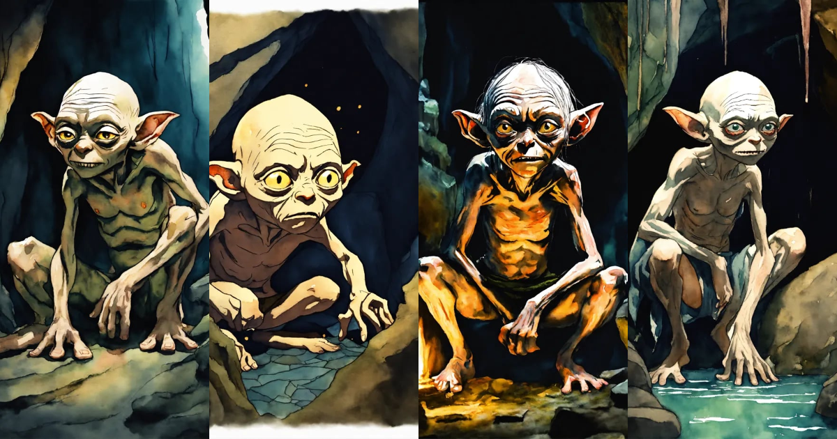 Lexica - A spooky Gollum from LOTR in naruto anime drawing art style ...