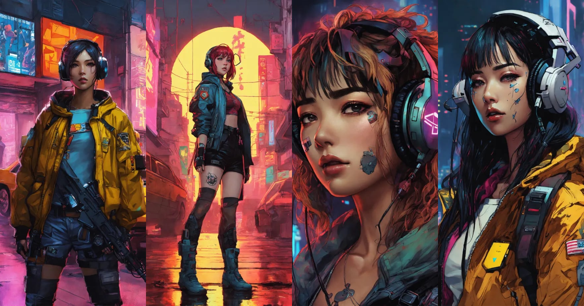 Lexica - Cyberpunk J-Pop band gritty hyper realistic comic book style art
