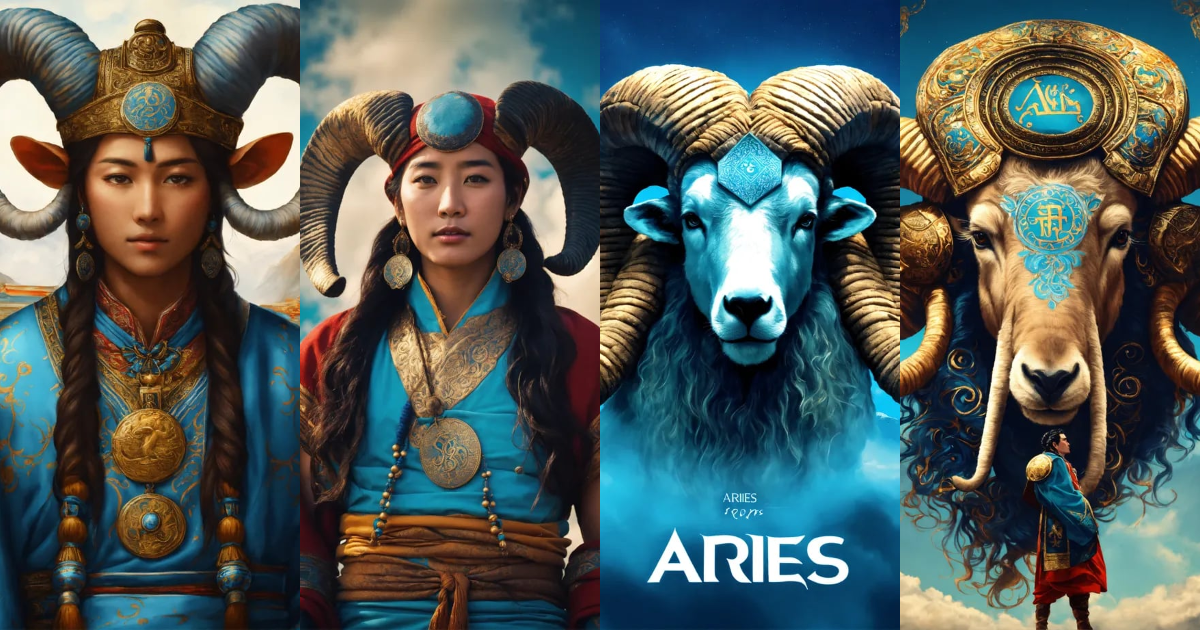 Lexica - Human photo of aries with sky blue, realistic. "Aries" written ...