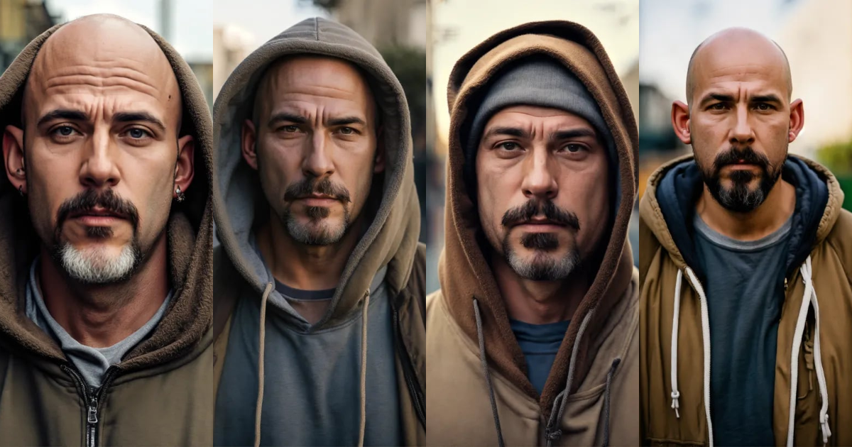 Lexica - A HUGE BALD HOMELESS MAN WITH A LITTLE GOATEE AND NO MUSTACHE ...