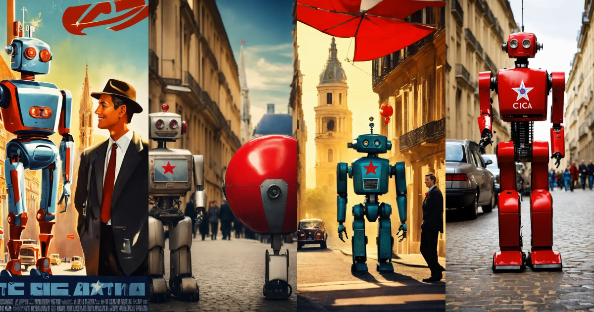 Lexica - Old movie poster of a robot with a smiling CIA analyst man ...