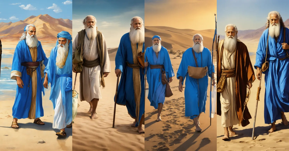Lexica - Show both prophet Moses and Yusha walking on a desert beach ...