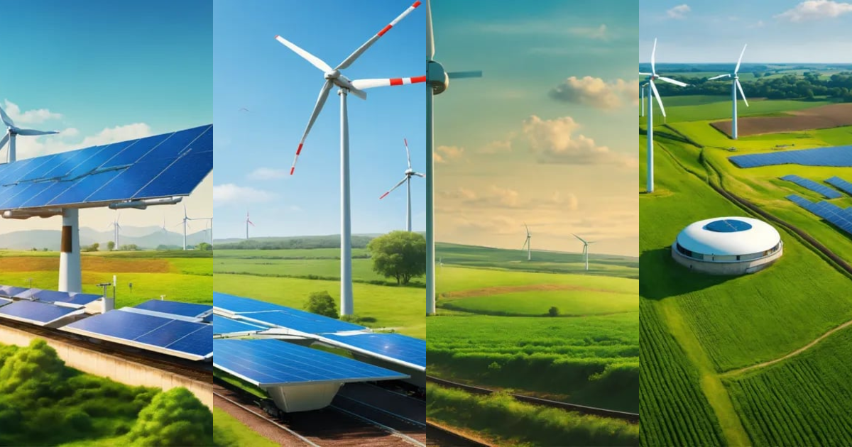 Lexica - Landscape with green landscape, blue sky, some wind turbine ...