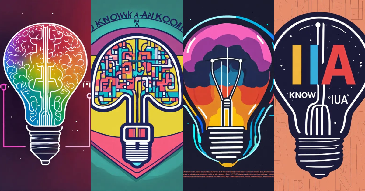 Lexica - "To Know IA" logo brain light bulb 2D modern font. "To Know ...