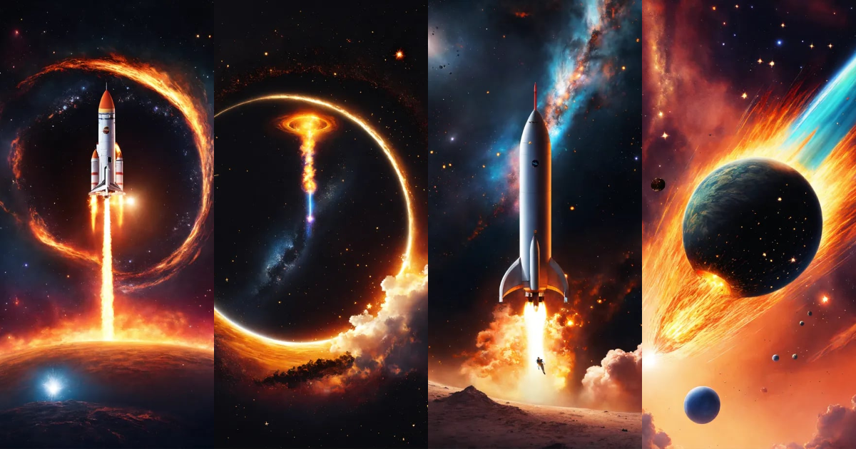 Lexica - Rocketship escaping a black hole while a star is exploding