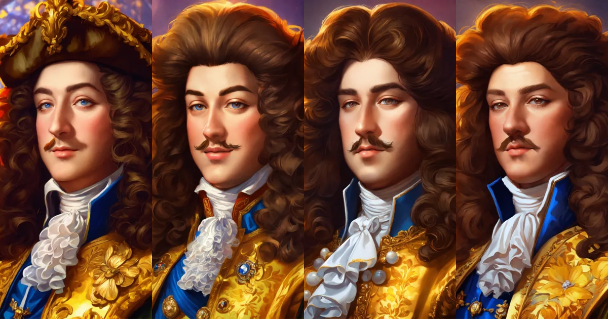 Lexica - Louis XIV, realistic cartoon oil paint, 2D illustration style ...
