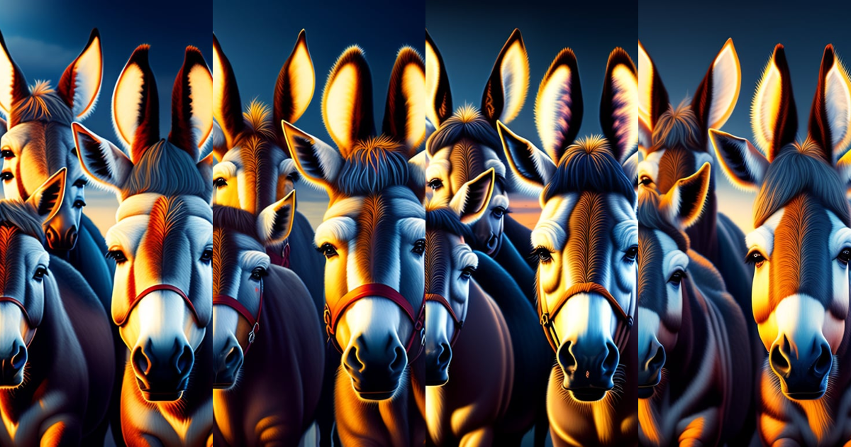 Lexica - A row of happy! donkeys!!! eating popcorn with fascination and ...