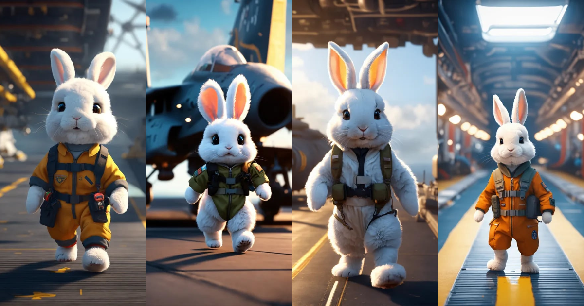 Lexica - A cute fluffy rabbit pilot walking on a military aircraft ...